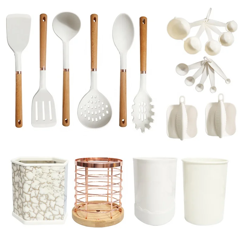 Food Grade Silicone Kitchen Utensils Set With Holder Customized Logo ...
