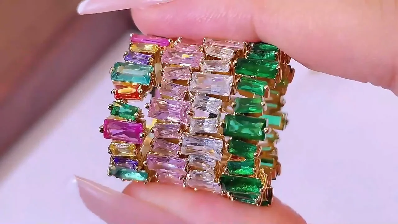 Hot Selling Eternity Rings Pave Rectangle Gemstone Rings 18k Gold ...