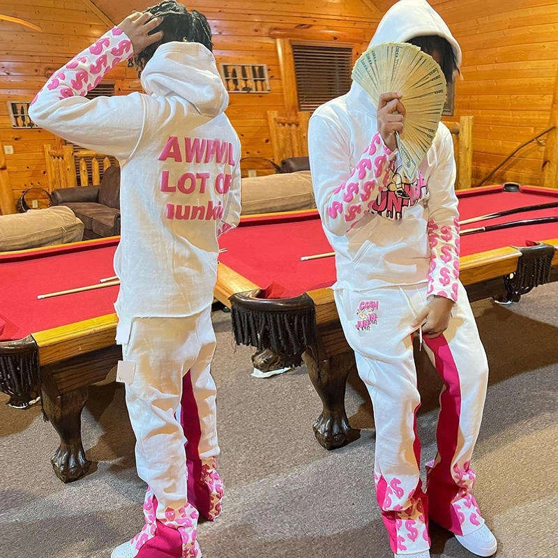 Puff Print Flexible Heavyweight Sweatsuit Mens Custom Logo Flare ...