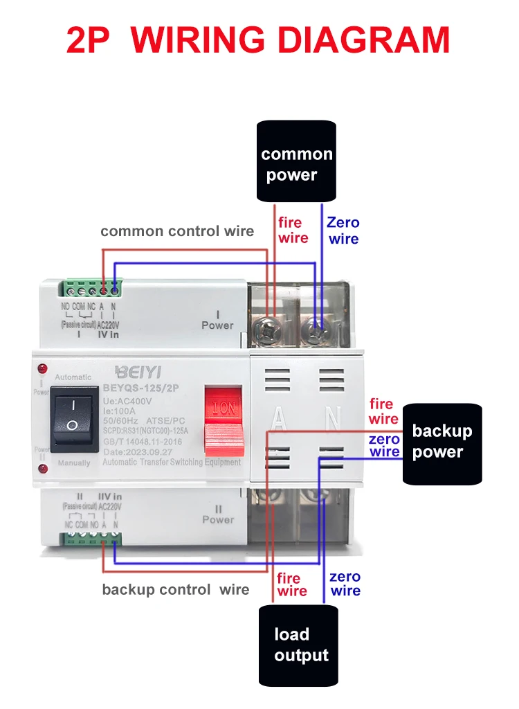 Household 2pole 100a Dual Power Change Over Switching Automatic ...