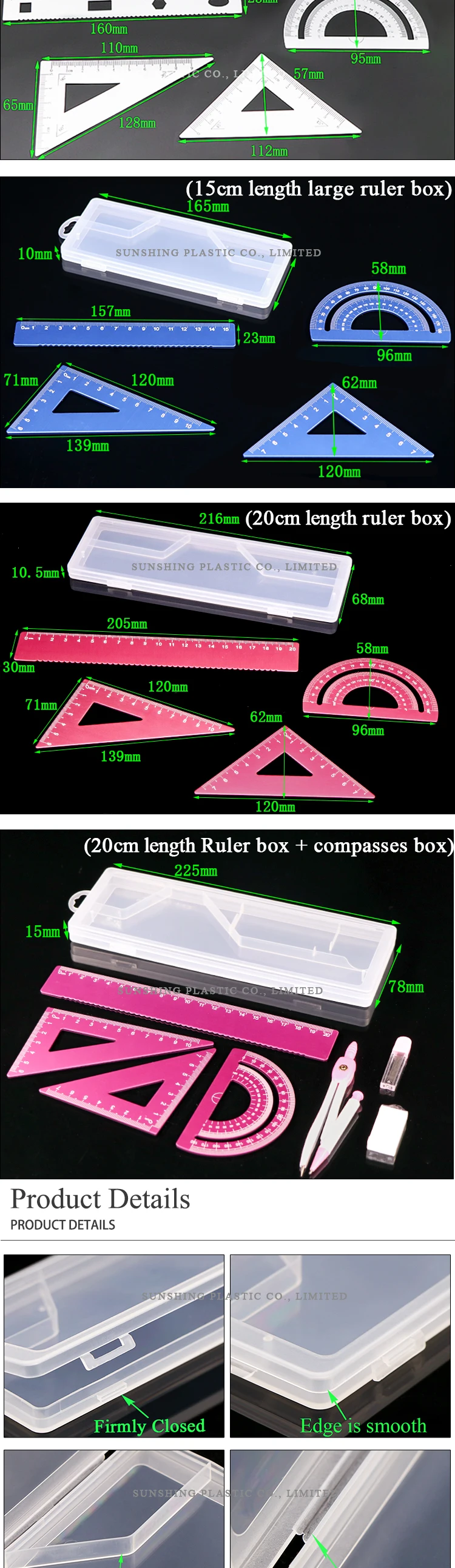 Weisheng Plastic Rulers For School Ruler Case Geometry Set Box Pencil ...