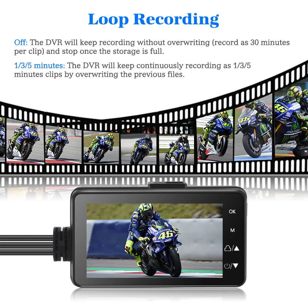 Dual-lens Motorcycle 720P Recorder HD Waterproof Front and Rear Dual ...