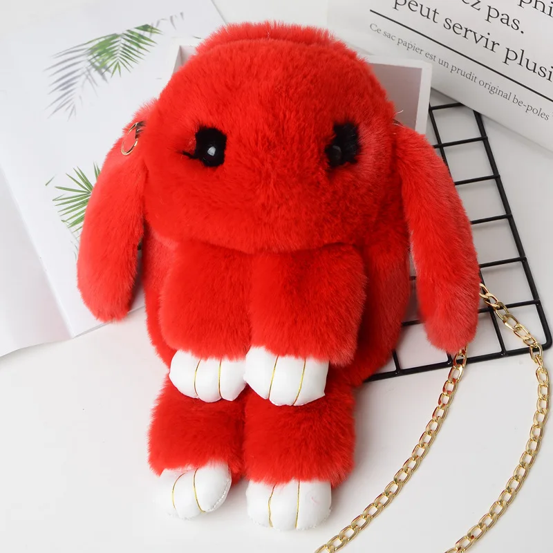 Cute Animal Rabbit Plush Handbag Kawaii Faux Rabbit Fur Bunny Purse for ...