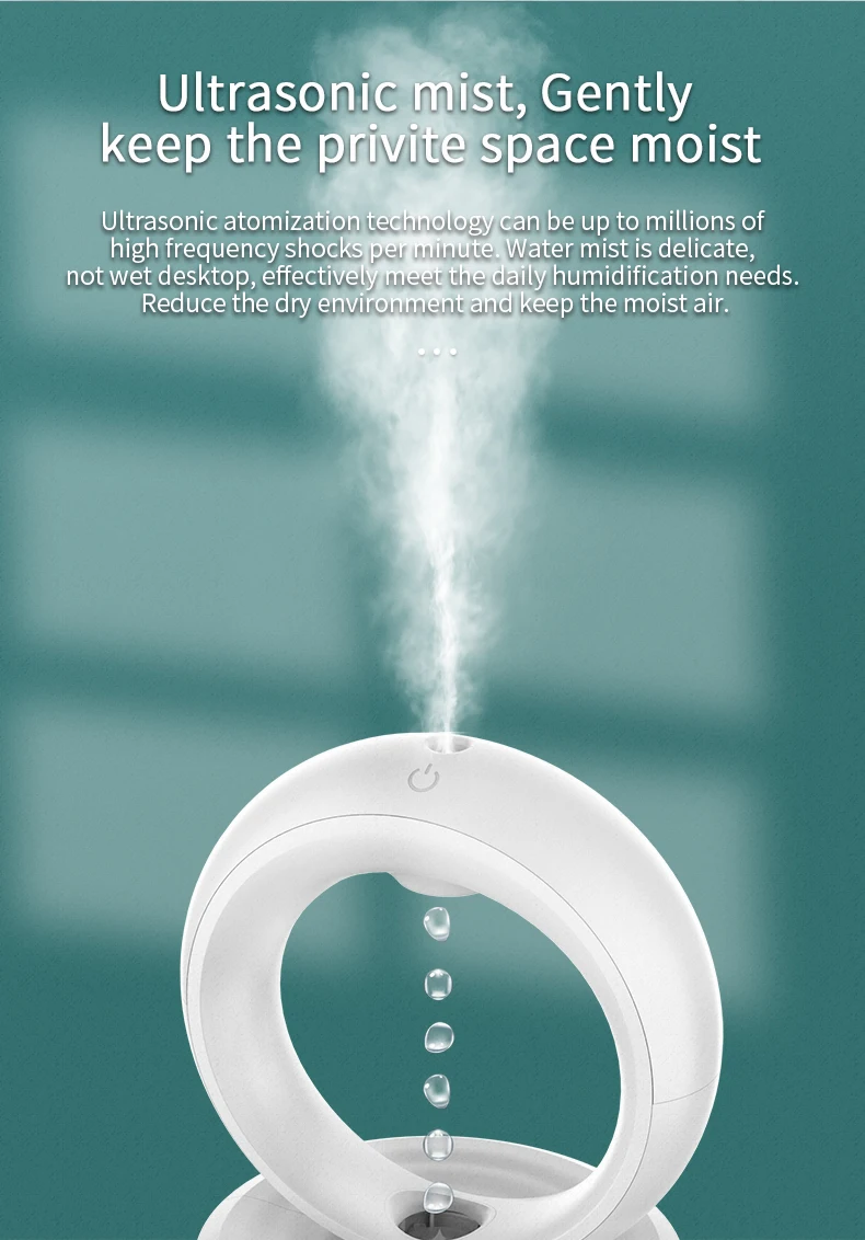 OEM Cool Mist Water Droplet Air Humidifier - Anti Gravity