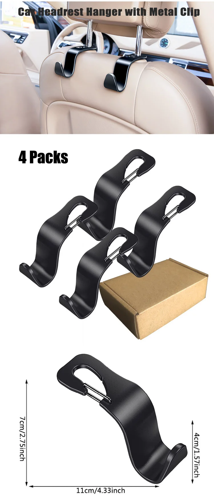 4-pack High Quality Durable Abs Plastic Vehicle Car Back Seat Headrest ...