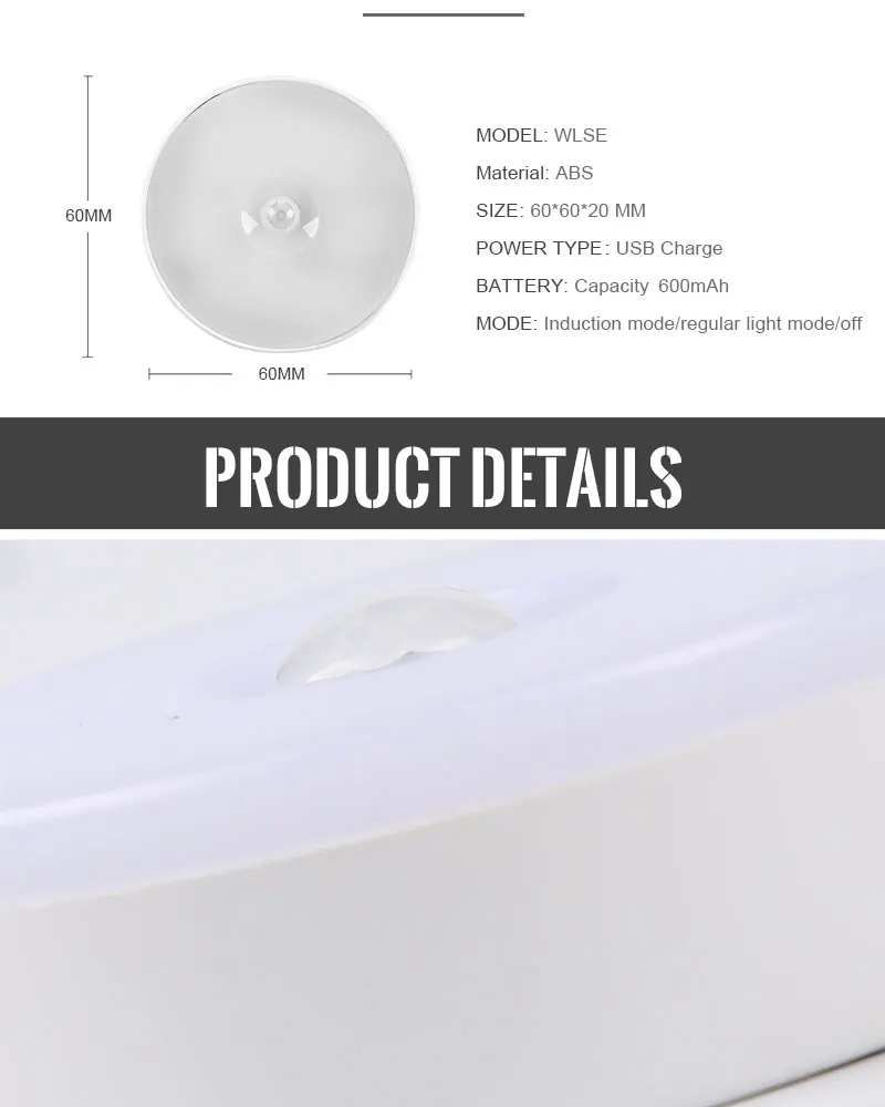 Led Motion Sensor Night Light Usb Rechargeable Desk Lamp Wireless Round ...