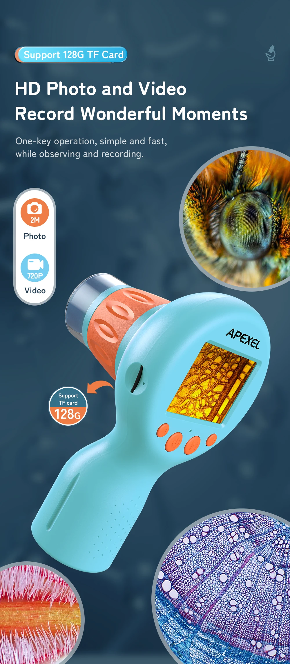 APEXEL New Handheld 800X Digital Children's Microscope with Zoom ...
