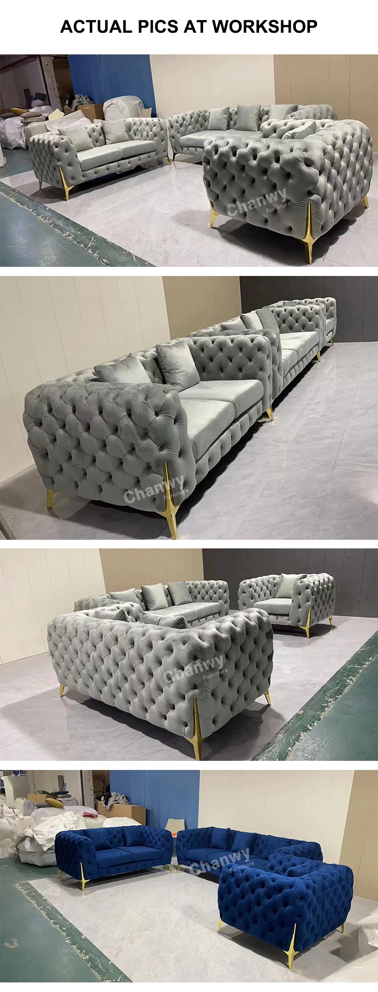 Chesterfield Design Royal Luxury Gold Foot Sofa Set