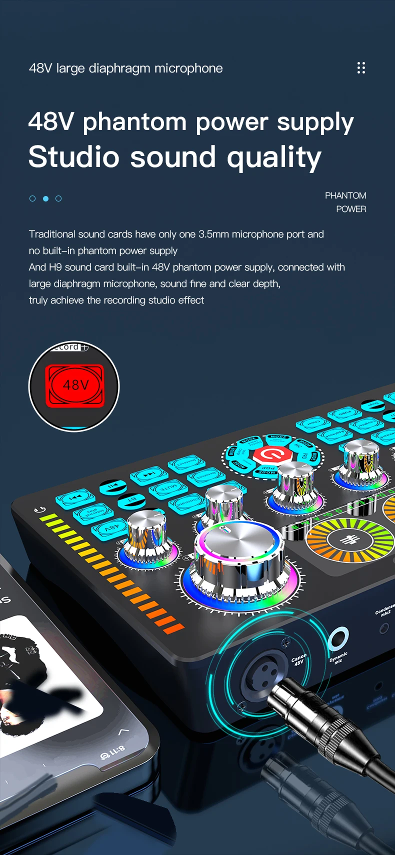 Q7 Live Sound Card Recording Studio Podcast Equipment Desktop Singing ...