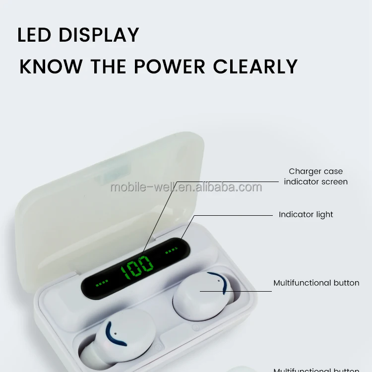 F9 in-Ear Headphones - HD Wireless Stereo with LED Display