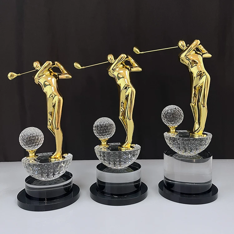 Metal Golfer Clear Glass Crystal Golf Ball Trophy MH-NJ0556