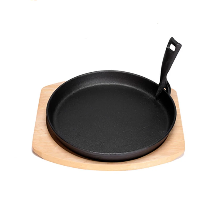 Restaurant Use Bbq Griddle Plate With Wooden Base Iron Oval Sizzling ...