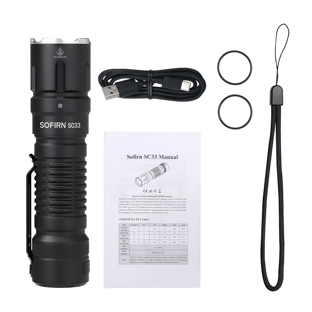 Sofirn SC33 XHP70.3 HI LED Flashlight - 5200lm Tactical Light