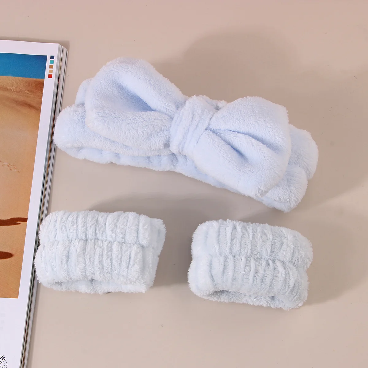 Custom Logo Flannel Skincare Spa Wristband Set for Women