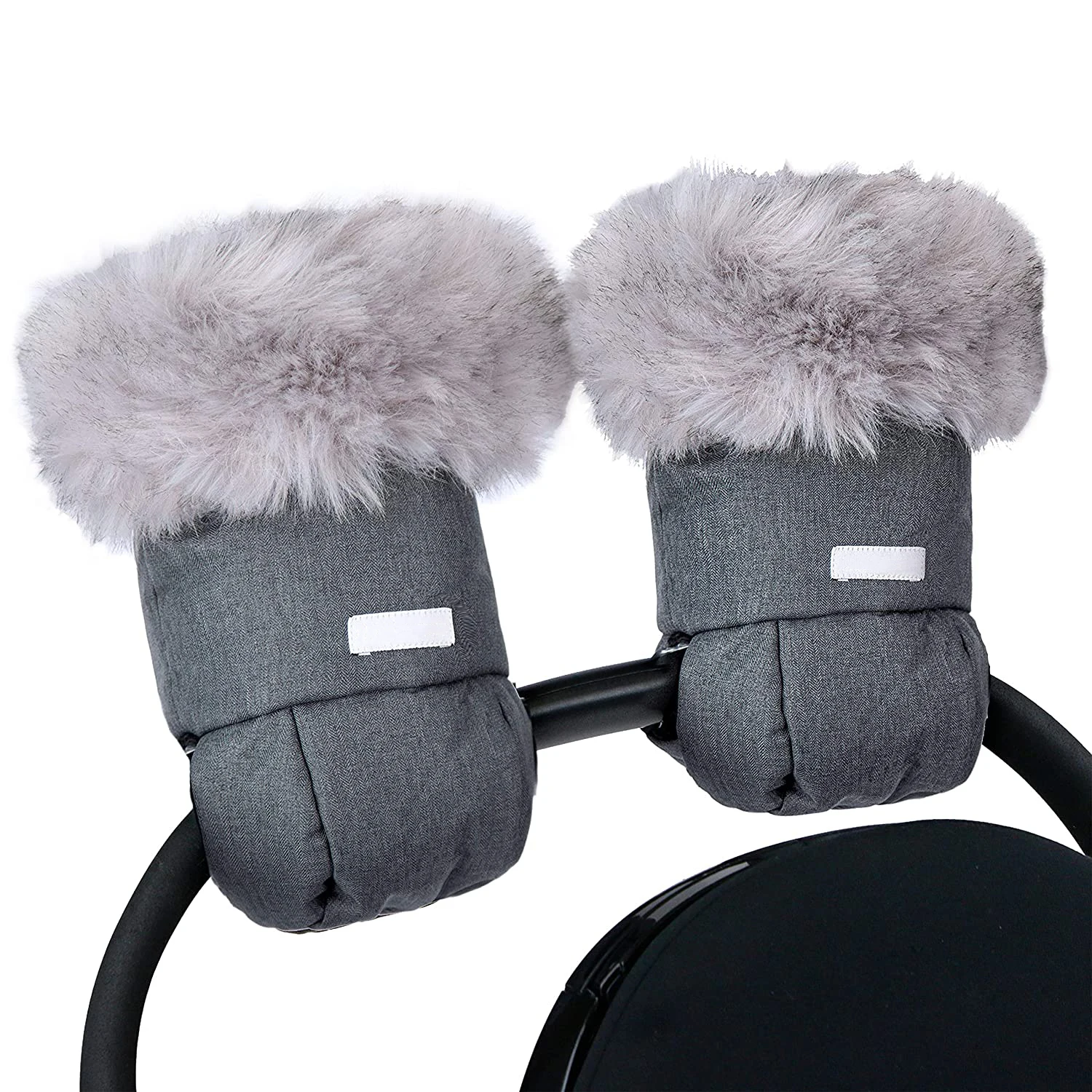 Winter Baby Stroller Hand Muff With Fur, Windproof Pram Hand Warmer ...