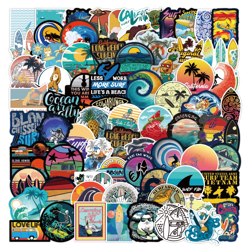 Materials Decal Sticker Hawaii Girl Surf beach holiday surfer surfboard ...