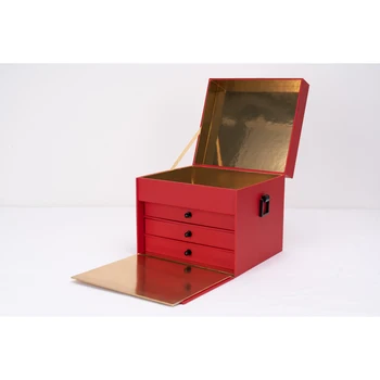 Custom Luxury Golden Square Box With Multi-drawers Recyclable Food ...