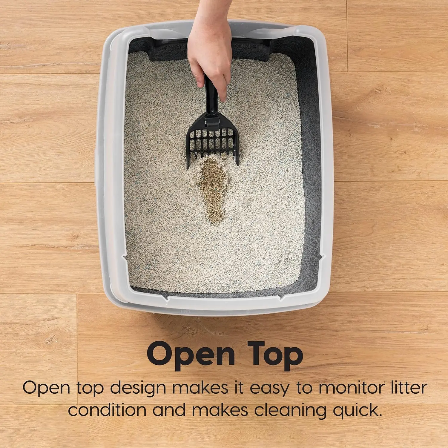 Open Top Cat Litter Tray With Scoop And Scatter Shield,Sturdy Easy To ...