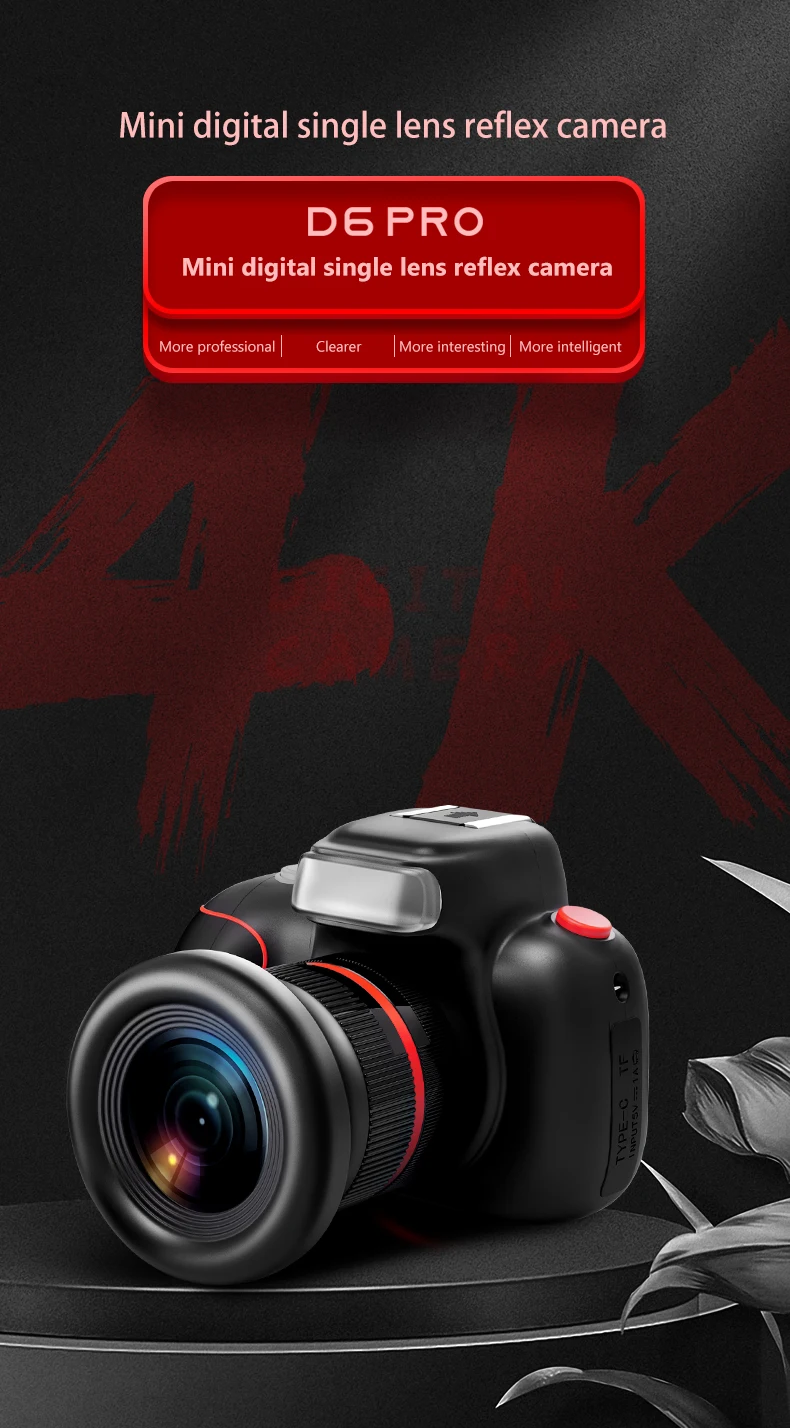 D6pro Kids Camera - 4K Mini SLR with 20X Zoom & Smiley Capture