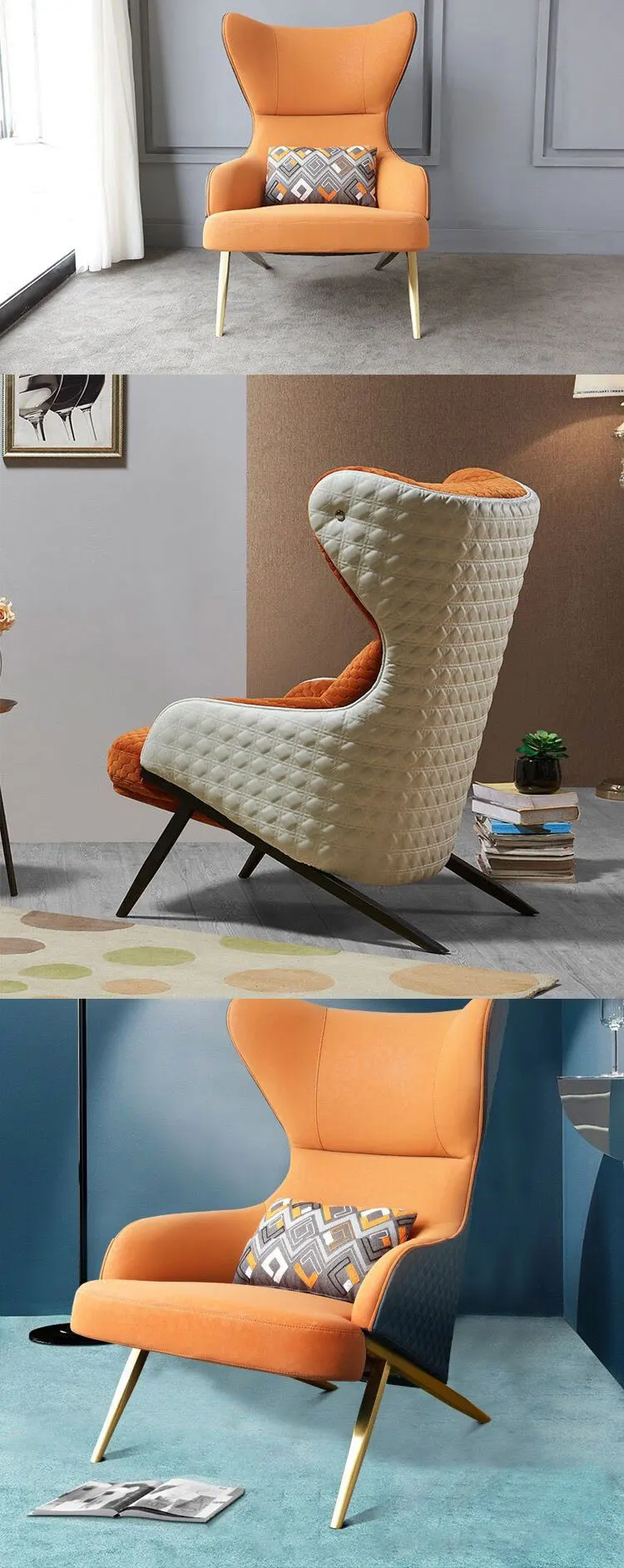 Luxury Modern Accent Golden Leg King High Back Sessel Leather Lounge ...