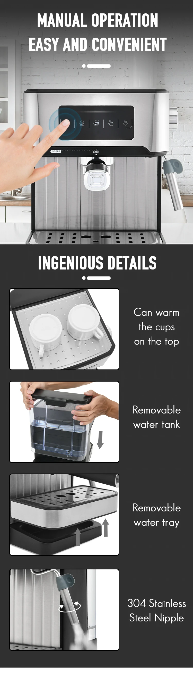 Stainless Steel Touch Screen Espresso Coffee Maker 850w Cappuccino ...