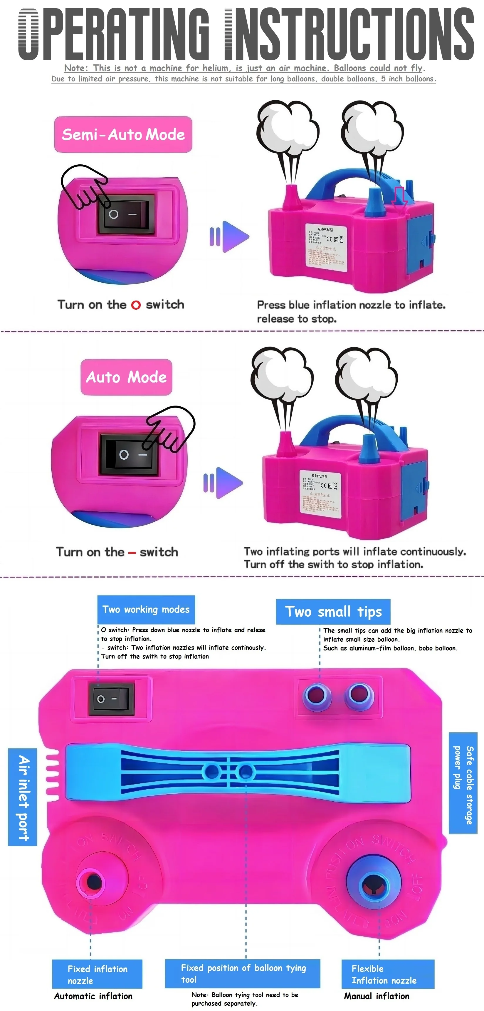 Balloon Pump Electric Portable Air Filler Machine for Balloons 220V ...