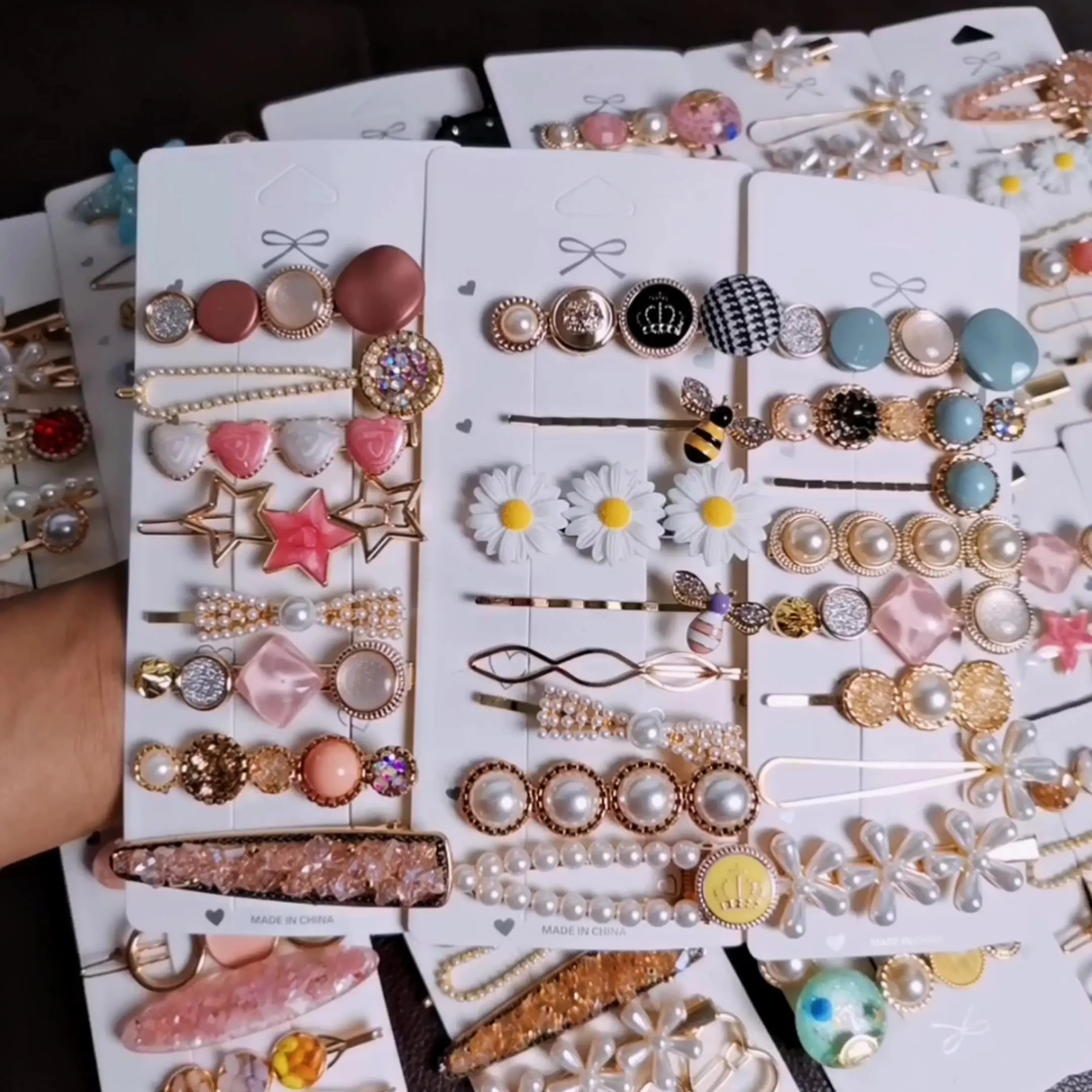 Designer Fashion Bling Pearl Hair Clip Sets for Women & Kids
