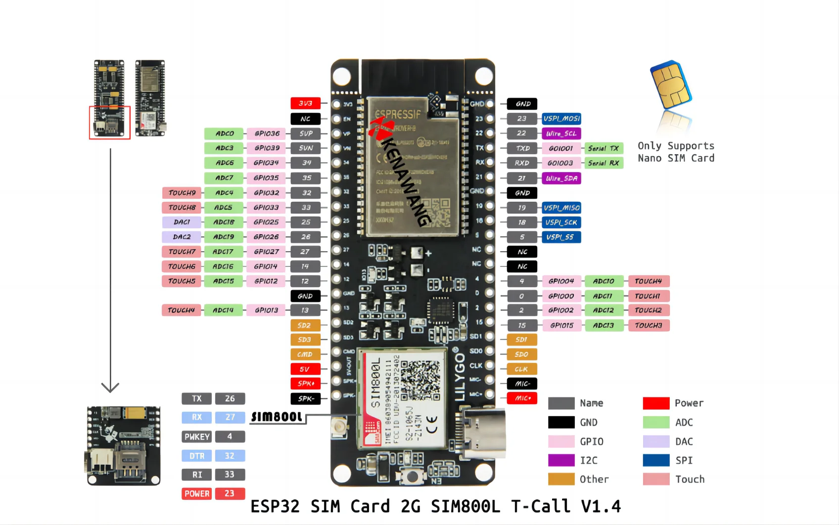 Ttgo T-call&sim800c-ds V02 Esp32 Wifi Bt Card Slot Sim800c Module ...