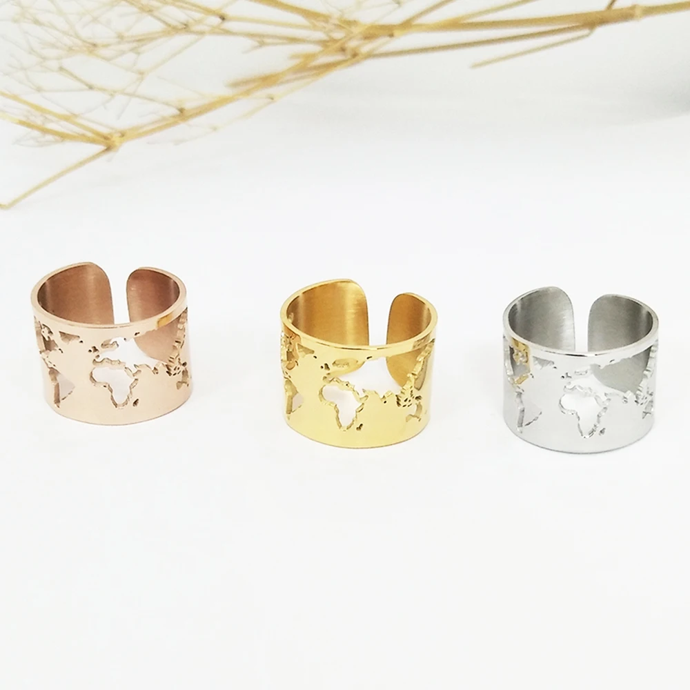 Joyas World Map Rings 18k Gold Jewelry Global Map Engagement Ring For ...