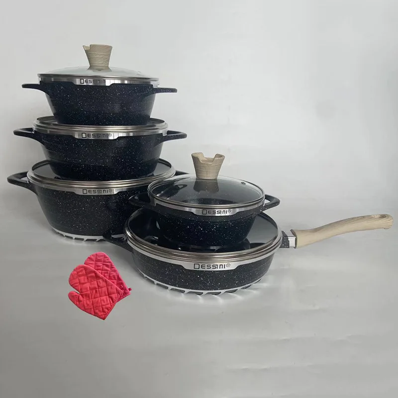 12 Pieces Granite Cookware Set Nonstick Frying Pan Aluminum Cooking Pot ...