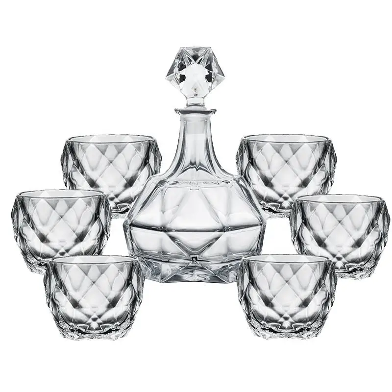 N43 Unique Diamond Shape Whiskey Decanter Set Clear Glass Engraved ...