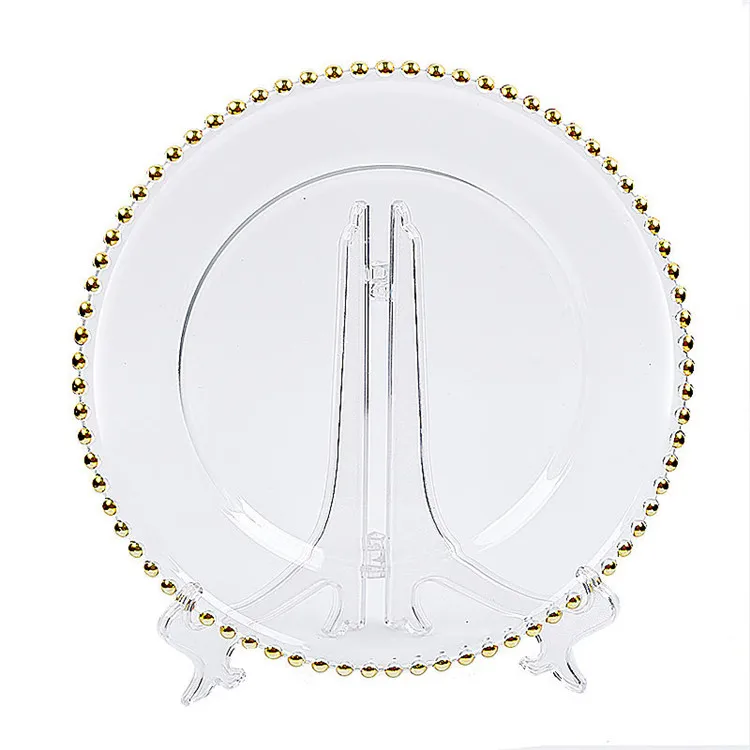 Wholesale Clear Glass Gold Beaded Plates Party Hotel Dinner Plate Dish ...