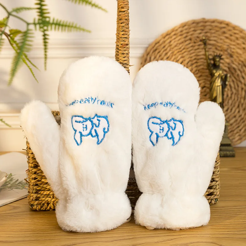 Wholesale Female Winter Cute Warm Plush Thick Bear Full Finger Mittens ...