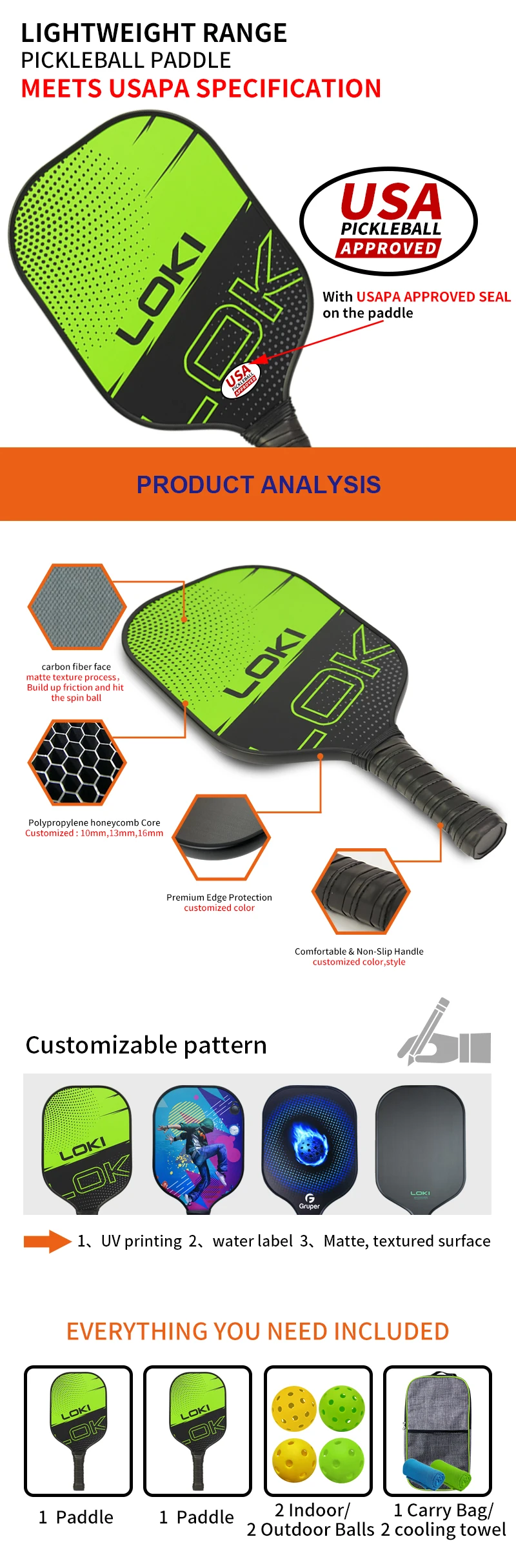 Custom Pickle Ball Paddles Carbon Fiber Loki Professional Level ...