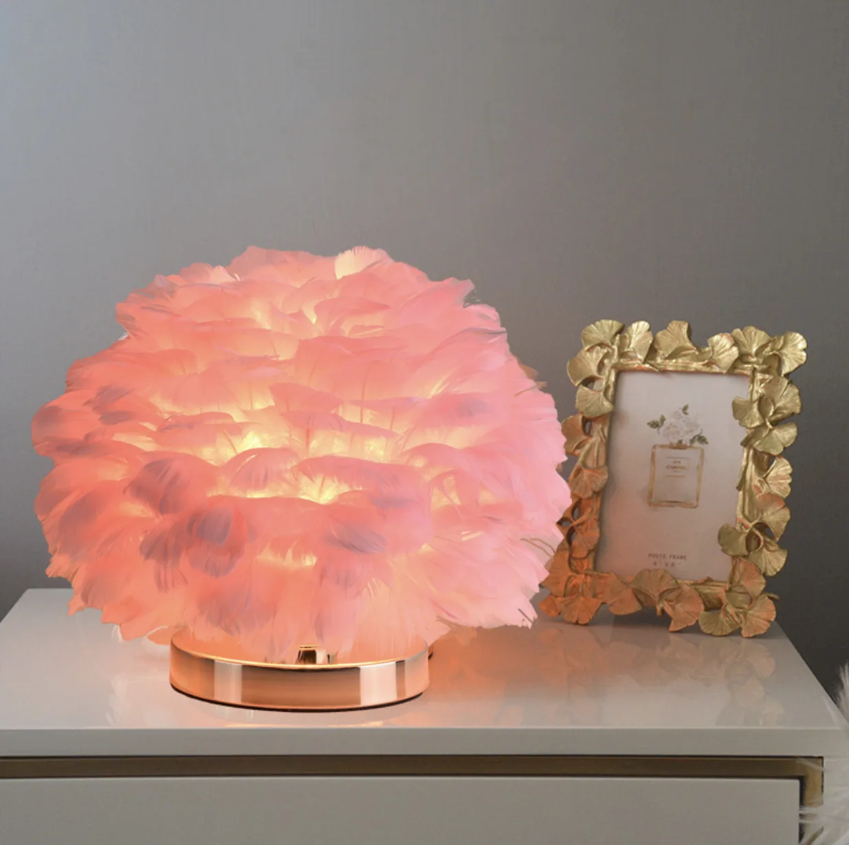 Gold Desk Night Light Wedding Room Kids Living Room Led Feather Table ...