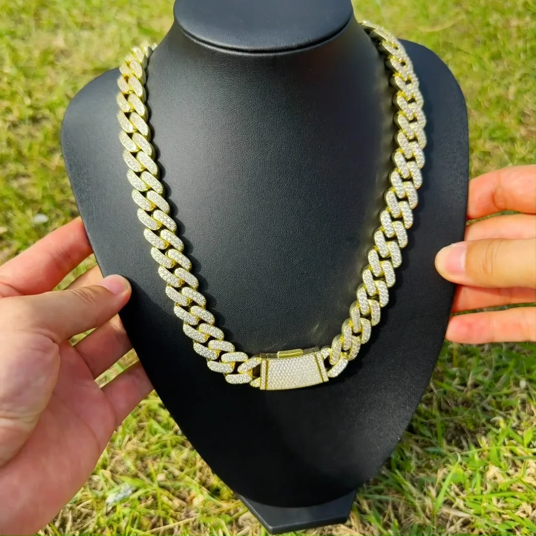 Cheap Iced Out Vvs Moissanite 2 Rows Miami Gold Cuban Chain Necklace ...