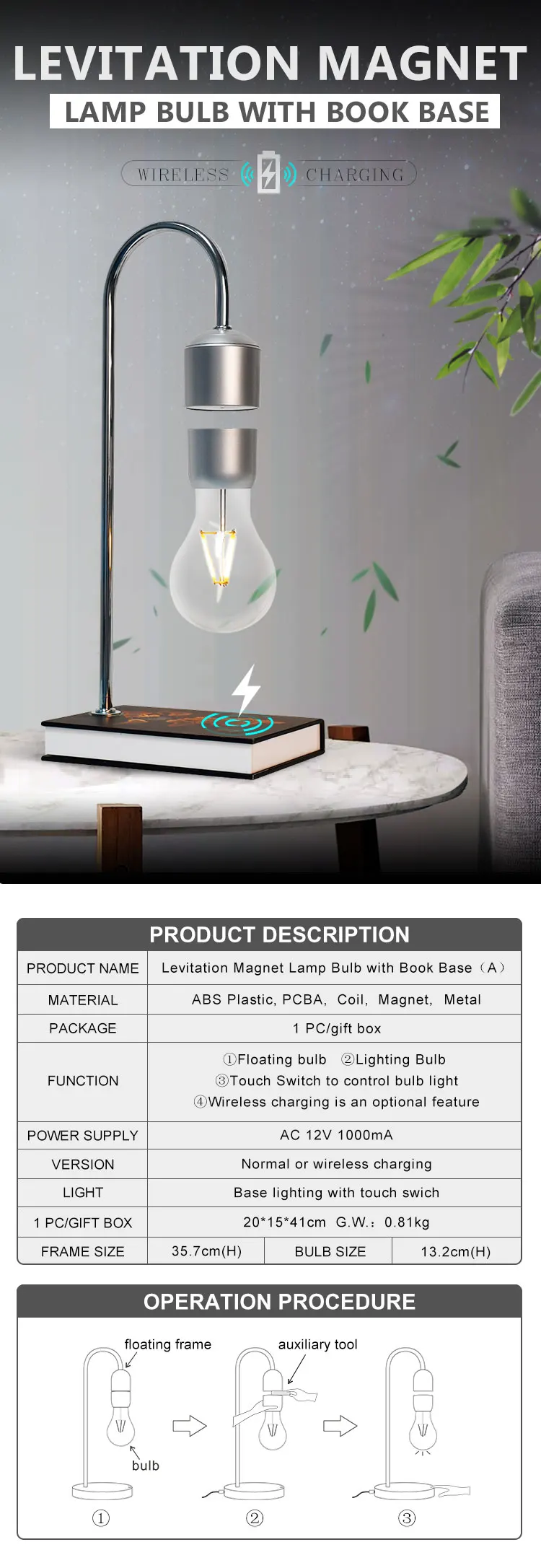 Magnetic Floating Lamp Levitating Light Table Bulb Light For Gift And ...