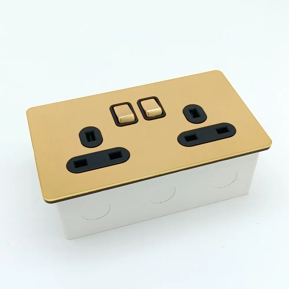 Gold UK Socket Brass Double Socket 2 USB With ON/OFF Switch Stainless ...