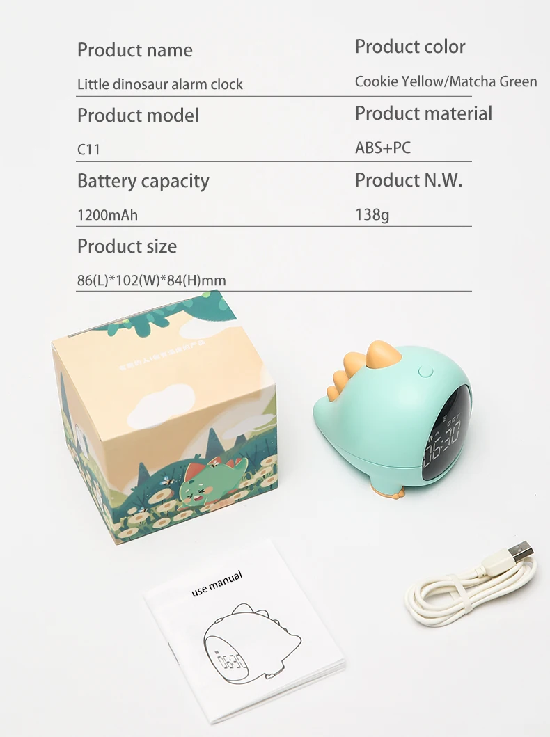 Cartoon Dinosaur Countdown Timer Alarm Clock With Usb Led