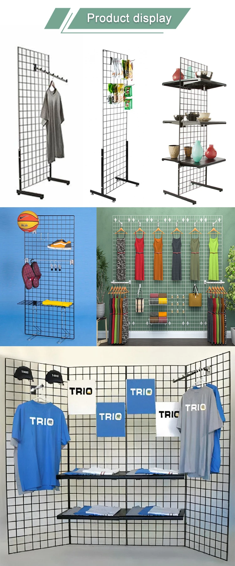 2' X 6'gridwall Panels Rack Metal Wire Display Freestanding Grid Panel ...