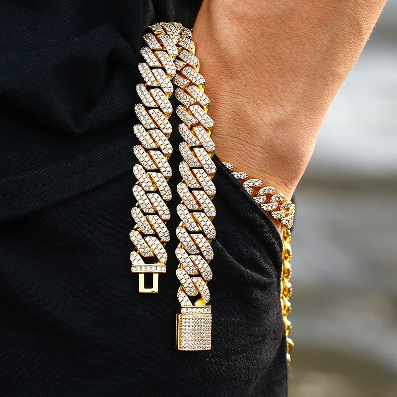 Iced Out 14mm Cuban Link Chain Necklace - 18K & 14K Gold Plated, 5A ...