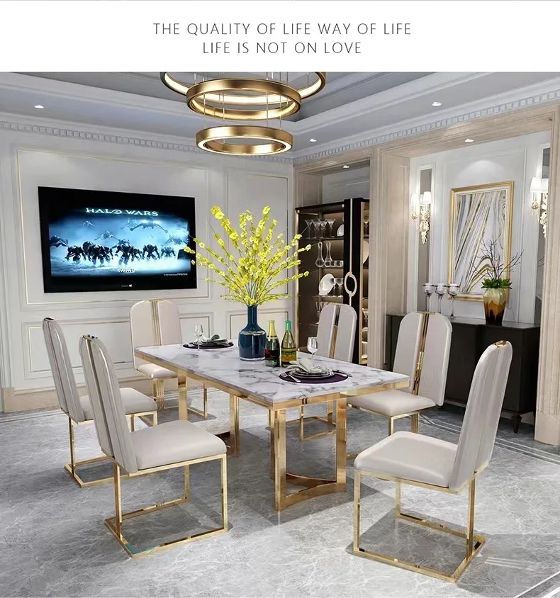 HANYEE Modern Luxury Dining Table Set with Marble Top