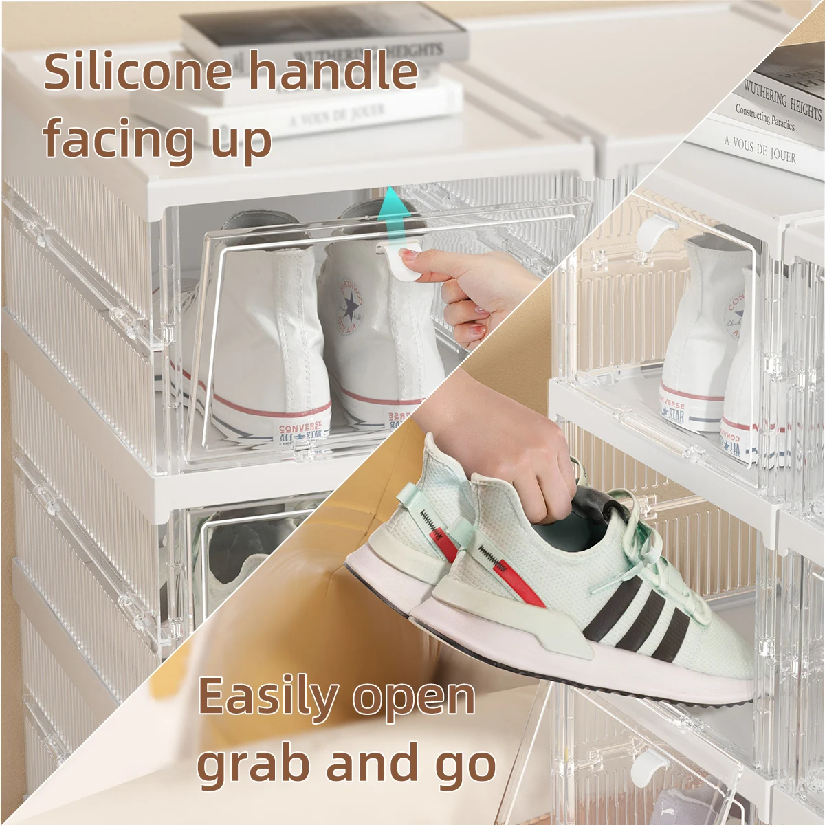 Transparent Shoe Organizer Stackable Shoe Container Collapsible Plastic ...