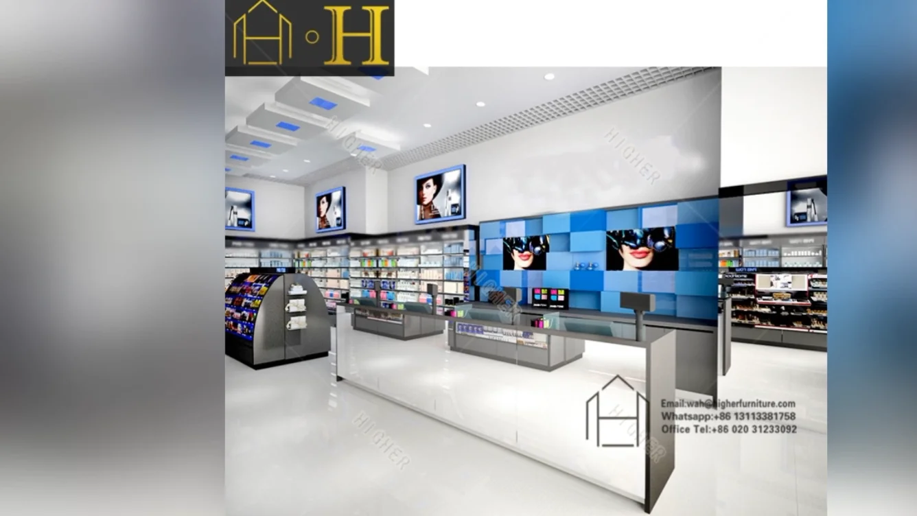 Retail Cosmetic Shop Display Shelves Wall Storage Design Beauty ...