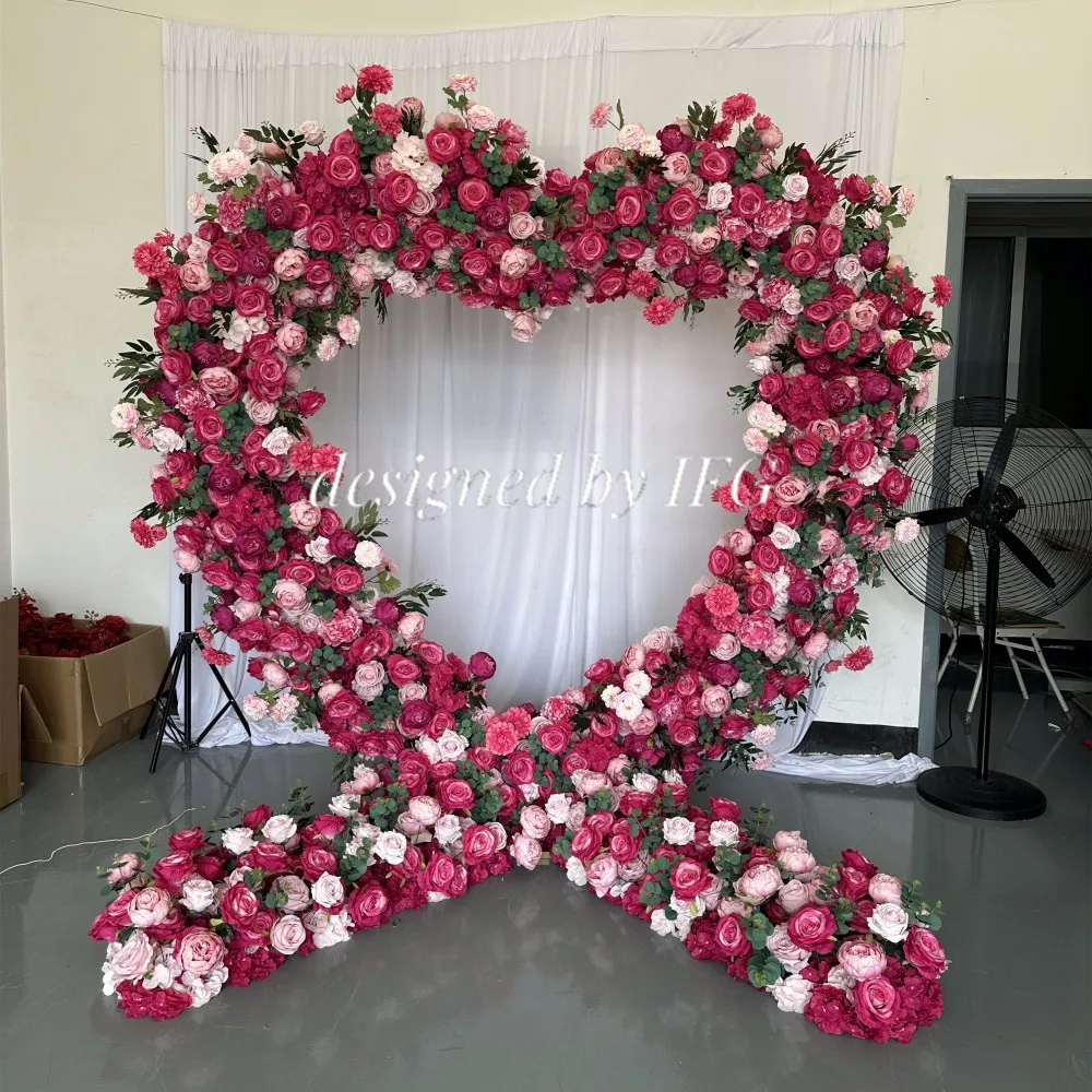 IFG 2x2m pink Artificial Heart Flower Arch Floral Backdrop for Wedding ...