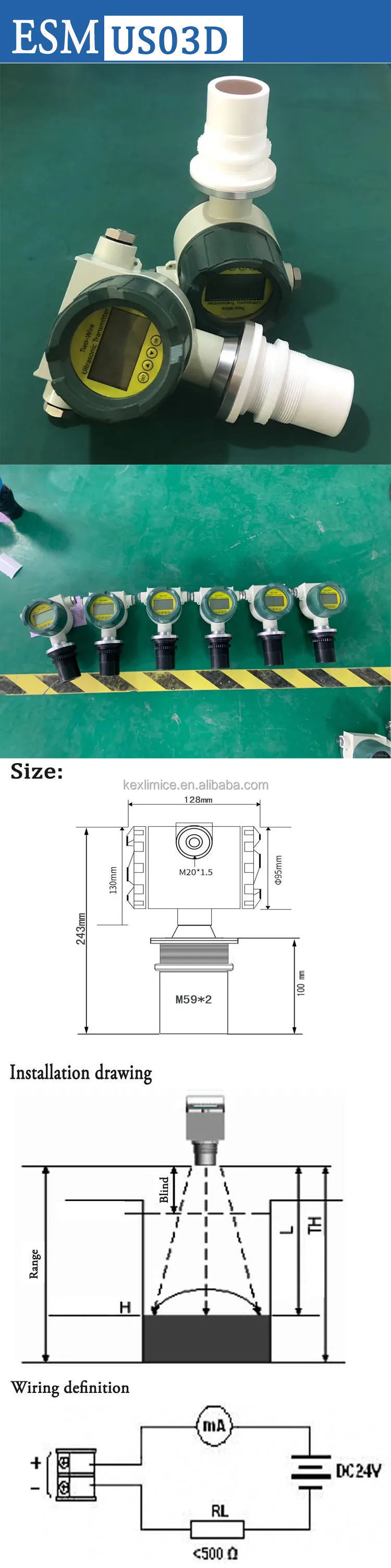 Esmus03d Explosion-proof Ultrasonic Level Gauge / Sensor With 3 Meter 5 ...
