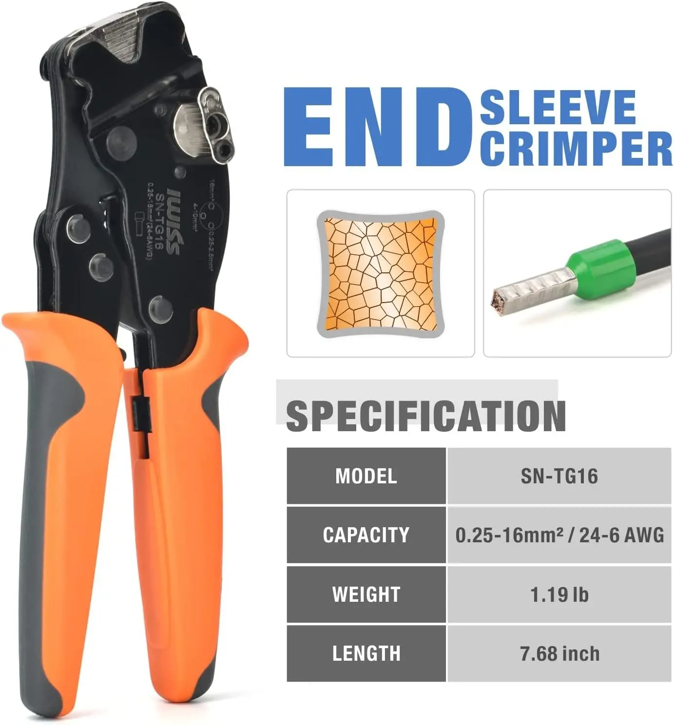 IWISS Self-Adjusting Ferrule Crimping Tool for AWG24-6 Wire Ends