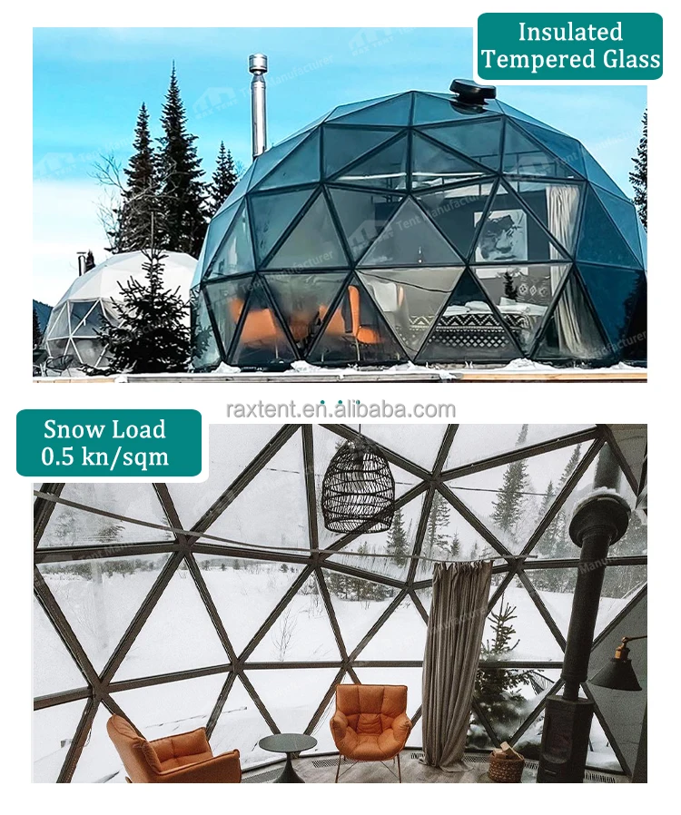 6M Geodesic Dome Hotel Tent for Four with Insulated Glass