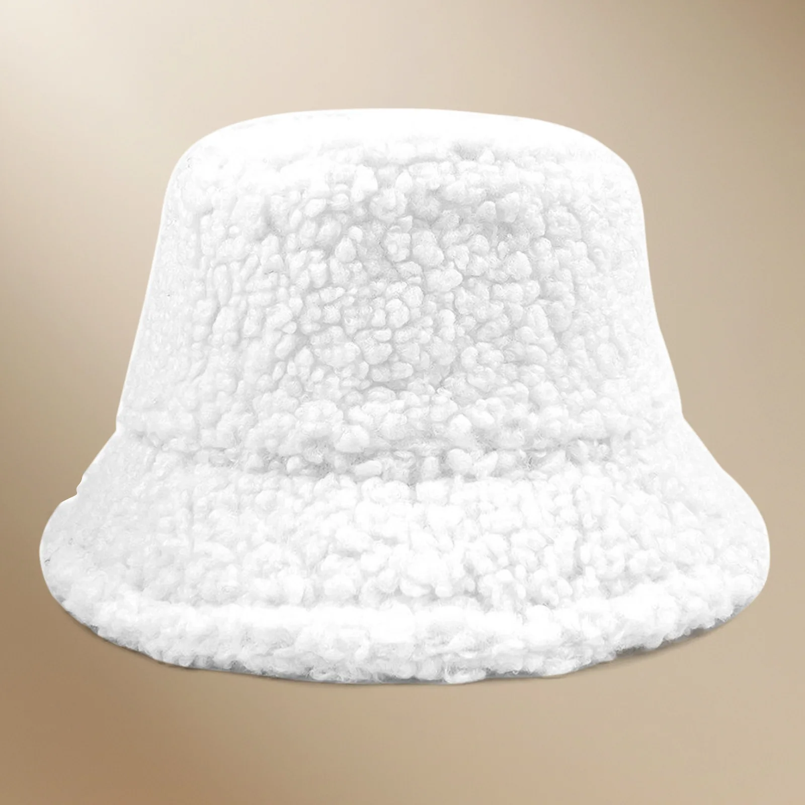 Bucket Hat Lamb Wool Plush Hats Solid Color Wide Brims Caps Fall Winter ...