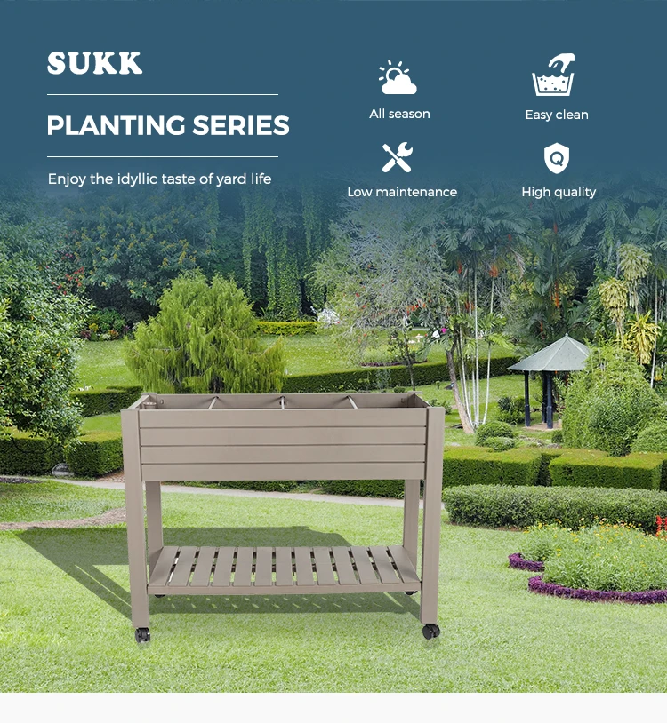 Portable Planter Table - Durable Plastic Garden Bed with Wheels